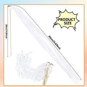 40 Pack Ribbon Stick Wands Streamers Silk Fairy Wand Bulk White Lace Ribbon with Bell for Wedding Holiday Activities Party Favors Bridal Shower