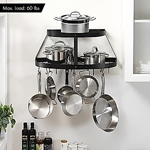 KES 27.5-Inch Pot Rack Wall Mounted, 2-Tier Hanging Pot Rack for Pots and Pans Storage, Classic Semi-Circle Design, Black, KUR502S70B-BK