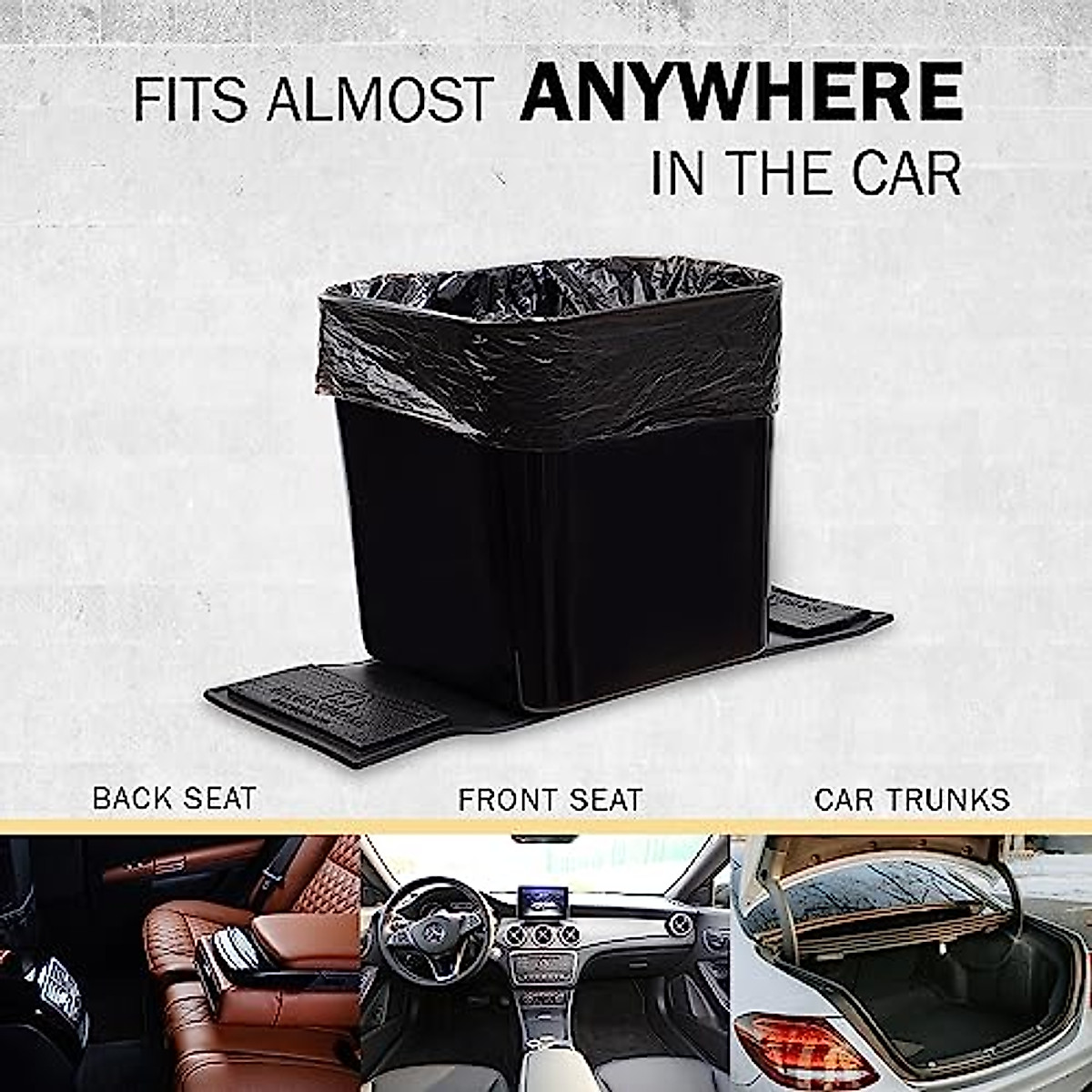 Car Trash Can Large Capacity Automotive Garbage Bin 1.4 Gallon Stability Flap for Cars & Trucks Leakproof Auto Garbage Bin & Car Trash Waste Container for Vehicles Black with Trash Bag (Black)