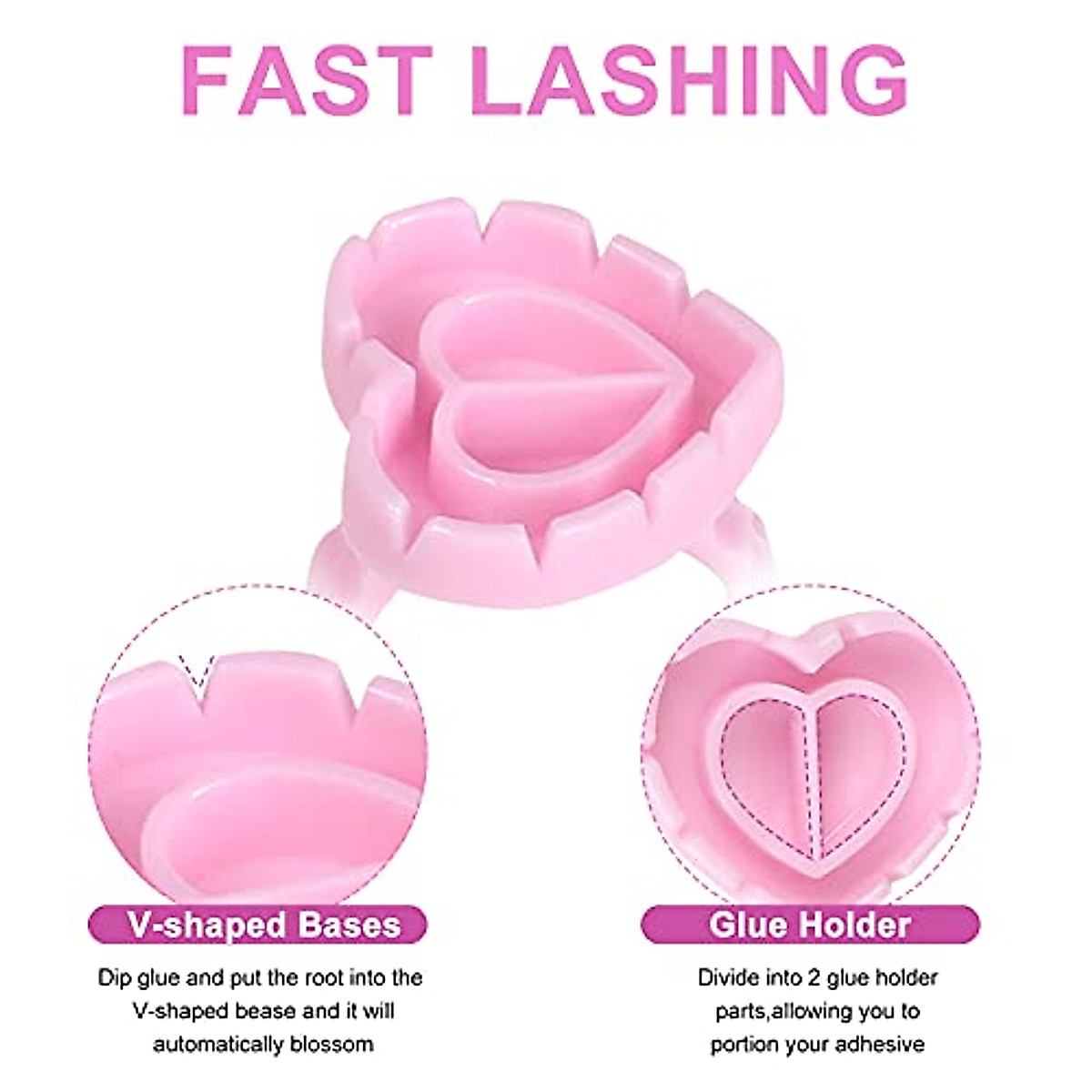 Fawyteng 100pcs Glue Rings Smart Glue Cups Lash Glue Holder Ring Cup,Disposable Glue Cups Lash Glue Rings Lovely Heart Shape for Eyelash Extensions (Pink)