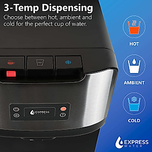 Express Water Water Dispenser for 5 Gallon Bottle Bottom Loading or Direct Point of Use - 3 or 5 Gallon Water Dispenser Hot, Cold, Room Temp - Water Cooler 5 Gallon Smudge Resistant Stainless Steel