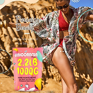 Unicornfun Hard Wax Beads for Hair Removal, 2.2LB Wax Beans with Two Measuring Spoons, Brazilian Bikini Beads Waxing at Home Wax for Face Body Legs Underarms Women Men