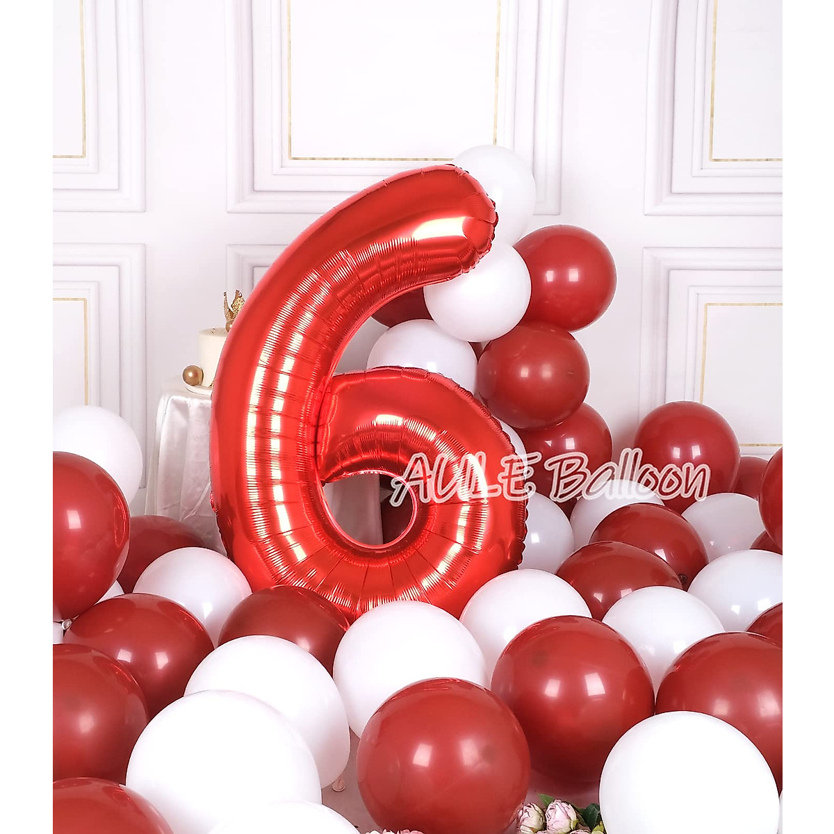 AULE 40 Inch Big Red 6 Balloon Number Large Foil Helium Number Balloons 0-9 Jumbo Giant Happy 6th Birthday Party Decorations for Boy or Girl Huge Mylar Anniversary Party Supplies
