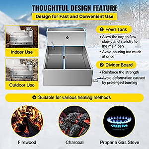 VBENLEM Maple Syrup Evaporator Pan 36x24x18.5 Inch Stainless Steel Maple Syrup Boiling Pan with Valve and Thermometer and Divided Pan and Feed Pan