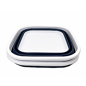 SAMMART 5.5L (1.4 Gallons) Set of 2 Collapsible Tub - Foldable Dish Tub - Portable Washing Basin - Space Saving Plastic Washtub (White/Indigo)