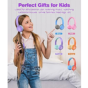 Link Dream Kids Headphones for School Girls Boys with Microphone, Volume Limiter 85/94dB Stereo 3.5.mm Jack On-Ear Folding Headphones for Kids Travel Tablet Computer (Purple)