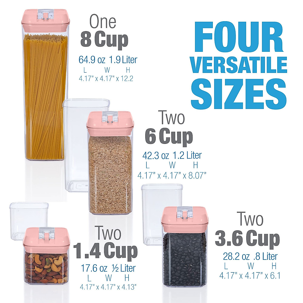 Alphx Innovations Set of 7 Airtight Food Storage Containers - Pantry Organizer Bins, BPA Free Plastic Containers plus Dry Erase Marker and Labels, Pink