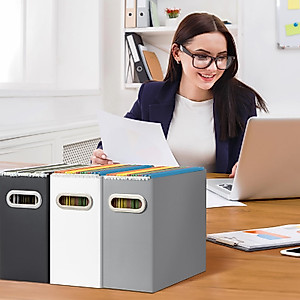 Tunnkit File Organizer, Cardboard File Box for Letter Size Hanging File Folder Storage, Collapsible Hanging File Organizer with Handles for Office/ Home/ School, White, 2 Packs