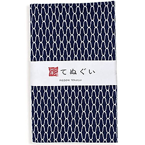 KOMESICHI irodori Japanese Traditional Towel Tenugui Cool Pattern 5 with Fray Prevention Processing Set of 5 with Tenugui Iroha (English Manual), 12.99x34.64 in