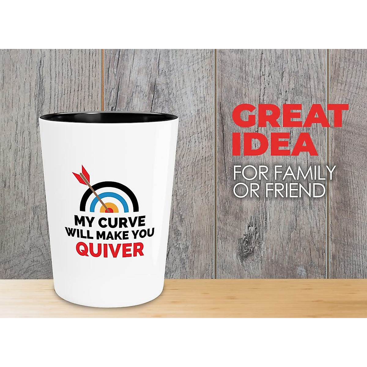 Archery Shot Glass 1.5oz - My curves willmake you - Archery Shot Trainer Crossbow Bow Hunting Arrow