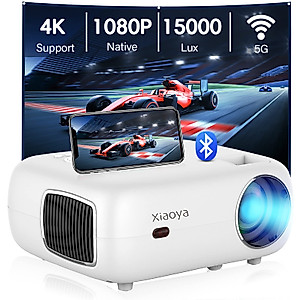5G WiFi Bluetooth Projector 4K Supported, Xiaoya Full HD 15000L Mini Portable Projector, 300" Display 4P/4D Keystone Zoom 50% Office Outdoor Home Theater Projector Compatible w/iOS/Android/Win/TV/PS5