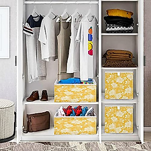 Kigai Yellow Flower Cube Storage Bins - 11x11x11 In Large Foldable Storage Basket Fabric Storage Baskes Organizer for Toys, Books, Shelves, Closet, Home Decor