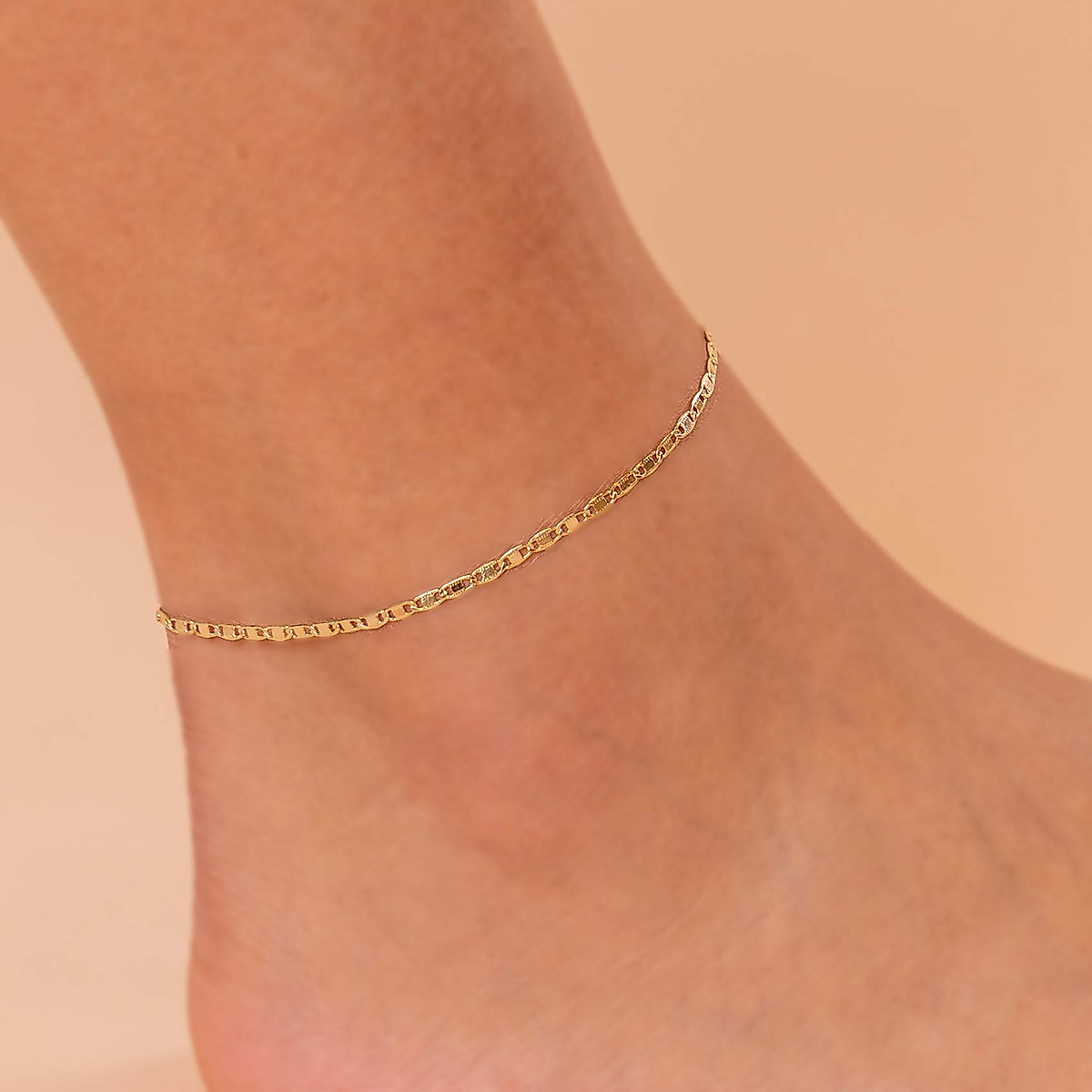 PAVOI 14K Gold Plated Snake and Marina Link Flat Anklet for Women (Marina, Yellow Gold Plated)