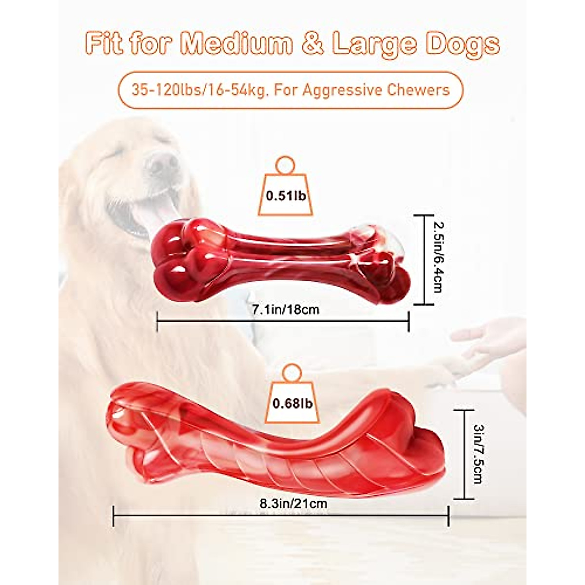 GEE BON 2 Pack Indestructible Dog Toys for Aggressive Chewers - Tough Dog Chew Toys for Aggressive Chewers Large Breed, Nylon Durable Dog Chew Bones with Bacon & Beef Flavor for Medium and Large Dogs