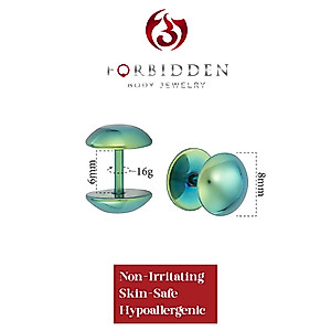 Forbidden Body Jewelry 16g 8mm Green Titanium IP Plated Surgical Steel Dome Cheater Plug Earrings, Fake 0 Gauge Earrings