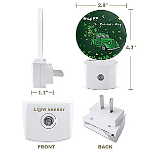 Happy St. Patrick's Day Night Lights Plug into Wall, Green Truck Clover Coins Auto Round LED Lights with Dusk to Dawn Sensor for Bedroom, Bathroom, Hallway, Kitchen, Kids, Home Decor