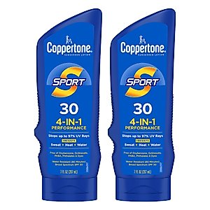 Coppertone Sport Sunscreen Lotion SPF 30, Water Resistant Body Sunscreen, Broad Spectrum SPF 30 Sunscreen, Bulk Sunscreen Pack, 7 Fl Oz Bottle, Pack of 2