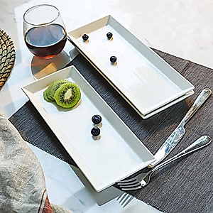 Sweese 702.101 Rectangular Porcelain Platters, Serving Trays for Parties - 13.8 Inch, Set of 4, White