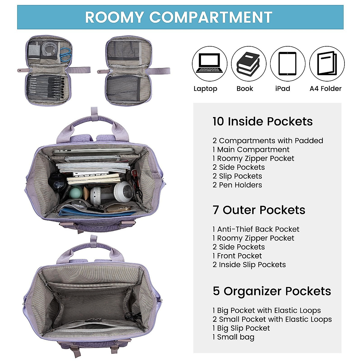 LOVEVOOK Laptop Backpack for Women, Teacher Nurse Bag Work Travel Computer Backpacks Purse,Water Resistant College School Student Bookbag with USB Charging Port, 17.3 inch