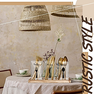 Meanplan Acrylic Utensil Organizer for Countertop Clear Silverware Caddy Countertop Spoon and Fork Holder Flatware Caddy Cutlery Holder with Wooden Tray for Kitchen Storage, Dining Room (Rectangle)