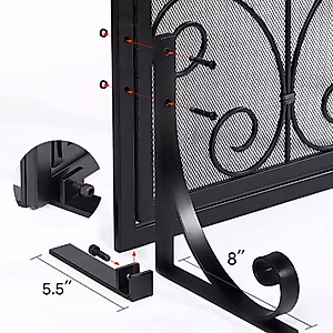 AMAGABELI GARDEN & HOME Fireplace Screen with Doors Large Flat Guard Fire Screens Outdoor Metal Furnace Fireguards Mesh Solid Wrought Iron Fire Place Panels Wood Burning Stove Accessories Black