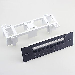 Yankok [CAT6 8 Port Patch Panel Unshielded with Coded T568A/B Wiring for RJ45 Network Cables Rack/Wall Mount 1U (Come with Bracket & Mini Punch Down Tool)