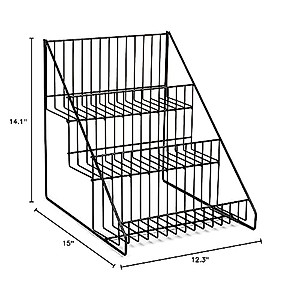 Displays2go Set of 2 Wire Store Fixtures, Countertop Retail Display Rack, 3 Tiers, Open Shelf (Black Steel)