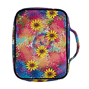 Coldinair Sunflower Tie Dye Print Bible Cover for Women,Book Carrying Bag Scripture Case Church Bag Bible Protective with Handle and Zippered Pocket,Bible Accessories