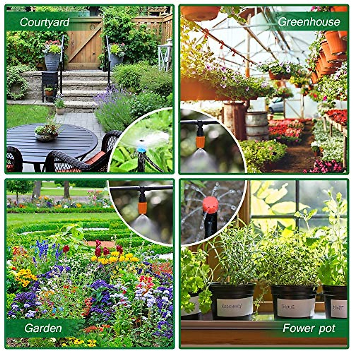 Drip Irrigation Kit, 100FT + 16FT Automatic Atomization Micro Spray Watering System with 1/4 and 1/2 inch Blank Distribution Tubing Hose,Adjustable Nozzle Emitters for Greenhouse Garden Flower Bed Patio Lawn