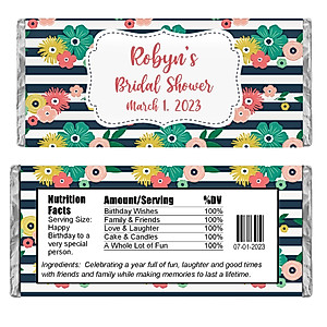 Personalized Candy Wrappers, Floral Party Favors, Pack of 20 Custom Chocolate Bar Labels