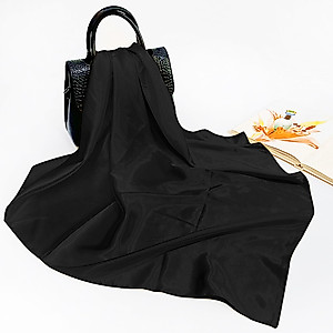 vimate Black Silk Feeling Scarf, 35'' Square Retro Soild color Satin Headband Scarf for Hair Wrapping at Night (Black)