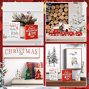 Christmas Decor, Christmas Decorations Indoor, 9PCS Christmas Tiered Tray Decor, Christmas Table Decorations with Christmas Train Set, Farmhouse Home Room Kitchen Mantle Decor