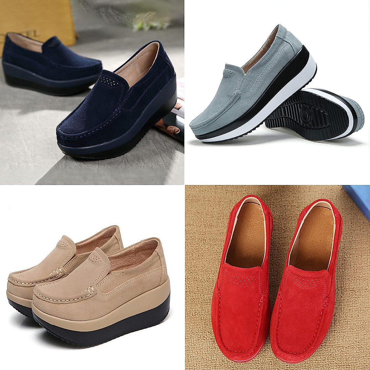 AngryMonkey Women's Fashion Platform Sneakers High Hidden Heel Wedge Moccasin Slip-on Casual Low Top Non-Slip Walking Shoes (8.5,Dark Blue,8.5,Women)