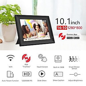 32GB FRAMEO 10.1 Inch Smart WiFi Digital Photo Frame 1280x800 HD IPS LCD Touch Screen, Auto-Rotate, Motion Sensor, Built in 32GB Memory, Share Moments Instantly via Frameo App from Anywhere