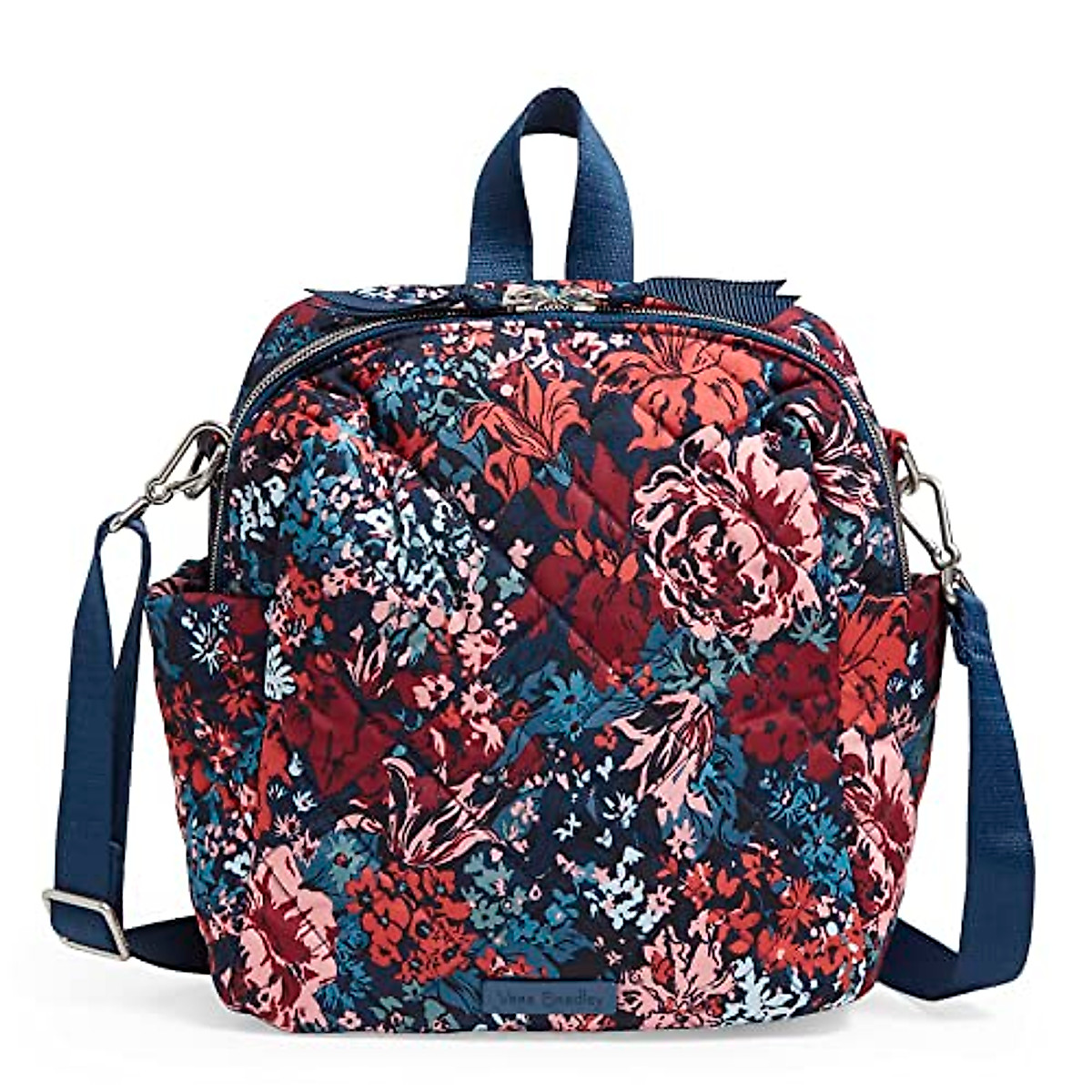 Vera Bradley Women's Performance Twill Convertible Small Backpack, Cabbage Rose Cabernet, One Size