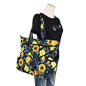CLOUDMUSIC Shoulder Tote Bag For Women Fashion Multi-functional Bag Daily Shopping Travelling Sports Fitting Hiking(Sunflowers and Yellow Roses)