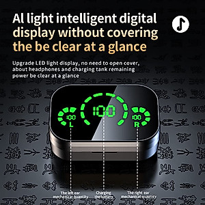 Wireless Earbuds, Bluetooth Headphones LED Display Charging Case IPX7 Waterproof Built-in Mic Deep Bass High-Fidelity Stereo Earphones for Sports Work