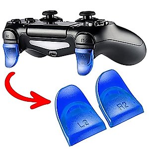 eXtremeRate Clear Blue 2 Pairs L2 R2 Buttons Extention Trigger for PS4 Controller, Game Improvement Adjusters Extenders for PS4 Controller JDM-030