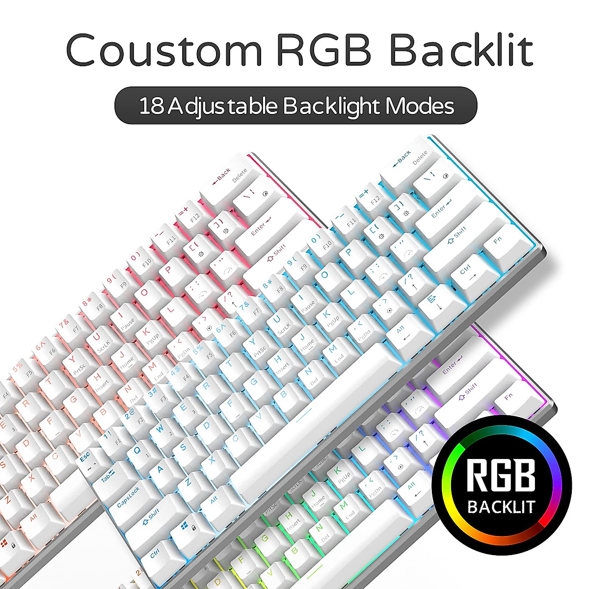 RK ROYAL KLUDGE 60% Mechanical Keyboard RK61 Pro, Wireless Gaming Keyboard Aluminum Frame, BT/Wired RGB Keyboard Bluetooth, PBT 61 Keys Mechanical Keyboard Hot Swappable, Brown Switch, White