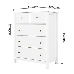 HOUSUIT White Dresser with 5 Drawers, Tall Dresser Chest of Drawers, 5 Drawer Dresser with Deep Space, Wood Dresser Storage Cabinet for Living Room, Hallway, Office, Ivory White