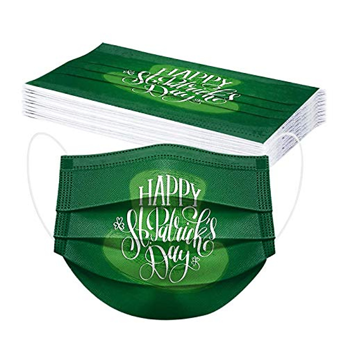 50PC St Patricks Day Disposable Face Mask for Adults Women Protection Breathable with Cute Shamrock Gnome Designs Mask (Green 13)