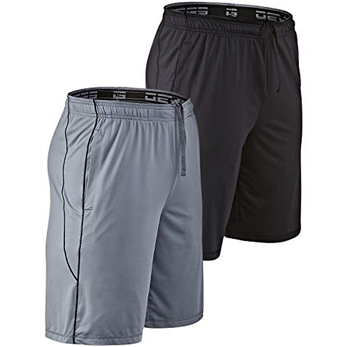 DEVOPS Men's 2-Pack Loose-Fit 10" Workout Gym Shorts with Pockets (Large, Black/Steel)
