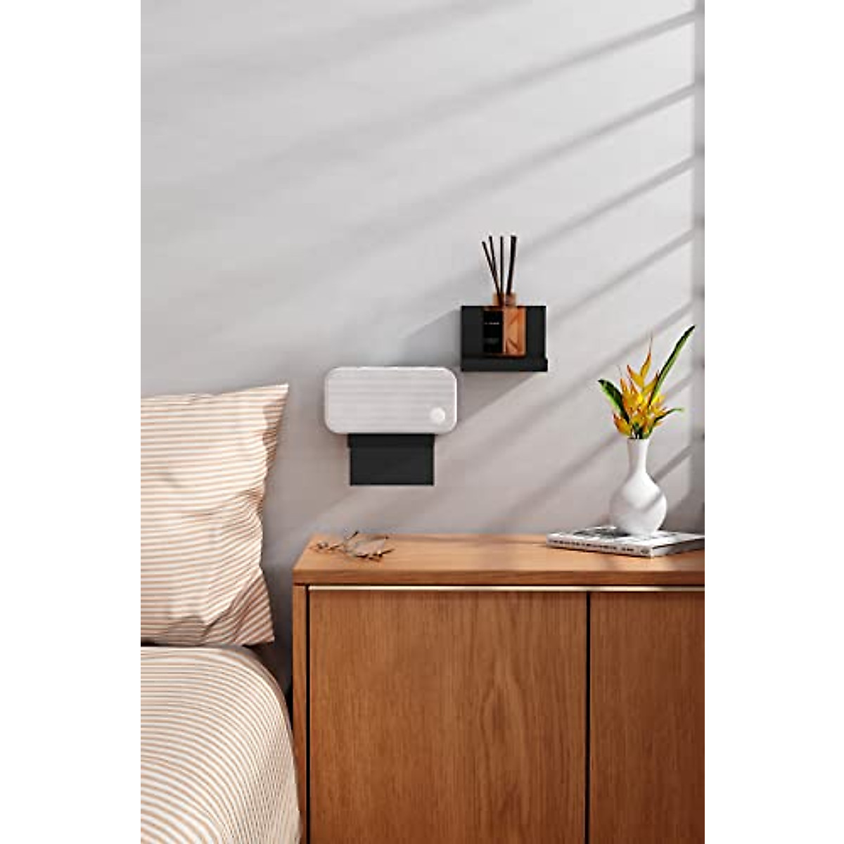 Pine Wood Small Floating Shelves for Wall,4 Inches Display Ledges Adhesive Strips Installation Mini Hanging Shelves for Small Decor, Invisible Brackets for Bedroom Living Room Bathroom, 4-Pack