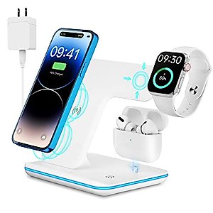 Wireless Charger, 3 in 1 Fast Charging Station for Apple Watch Series SE 8~2,AirPods,iPhone 14 13 12 11 Pro/X/Xr/Xs/8 Plus(with QC3.0 Adapter)