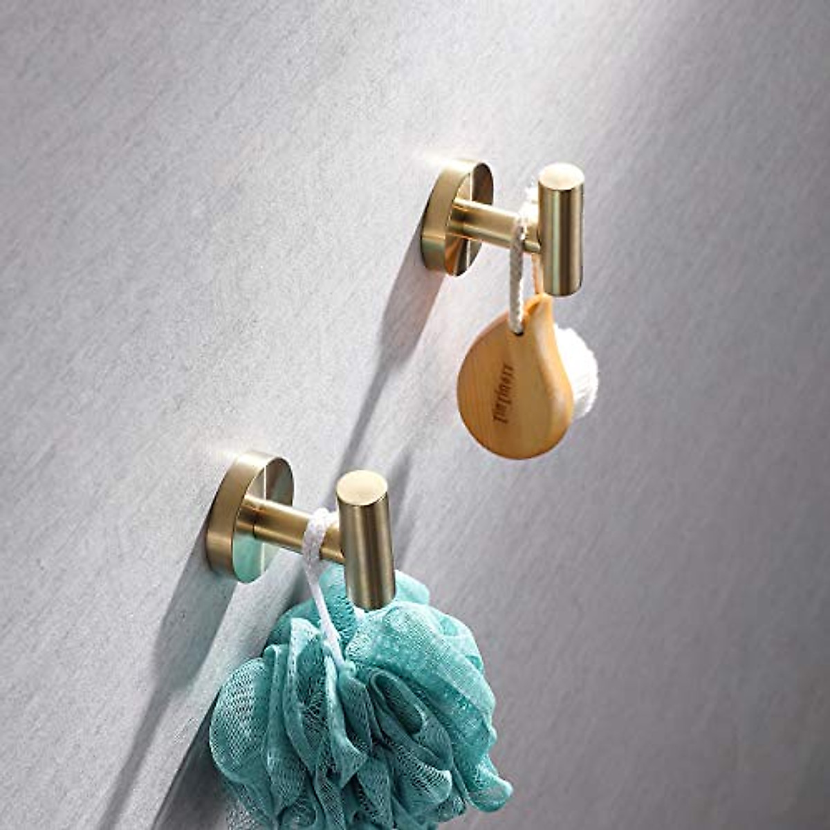 Miyili Brushed Gold Towel Hook SUS 304 Stainless Steel Coat/Robe Clothes Hook for Bath Kitchen Garage Wall Mounted 2 Pack, B01G2