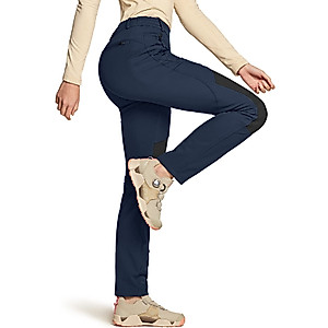 TSLA Women's Softshell Winter Snow Ski Pants, Fleece Lined Waterproof Hiking Pants, Insulated Work Outdoor Pants, 2-layer Reinforced Knee Navy, Large