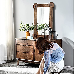 MeMoreCool Farmhouse Mirror Rustic Mirror Wood Framed Mirror for Bathroom, Decorative Bathroom Mirrors for Wall Wood, Wall Mounted Rectangular Mirror for Bedroom Living Room, Wood Mirror 24x36 Inch