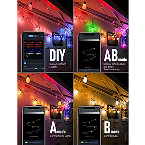 Outdoor String Lights Custom Modes - 50Ft Patio Lights with Rope Fairy App Control RGBW Smart Dimming Outside Light with Schedule Timer 84 LED 15 Edison Bulb for Backyard Garden Party Wedding Holidays