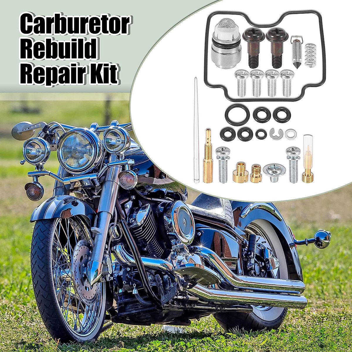 Motoforti 2 Kits Motorcycle Carburetor Repair Rebuild Parts for Yamaha V Star 1100 XVS 1100 Carb Repair Tools