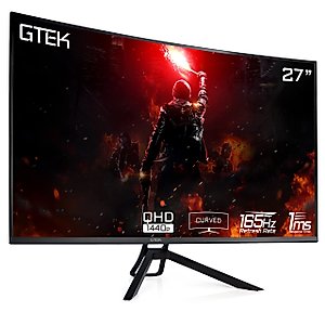 GTEK 165Hz 2K Gaming Monitor, 27 Inch Frameless Display QHD 2560 x 1440P, Curved 1800R, VA 1ms MPRT, Supports 144Hz HDR, FreeSync, DisplayPort/HDMI 2.0, VESA - Q2765VC